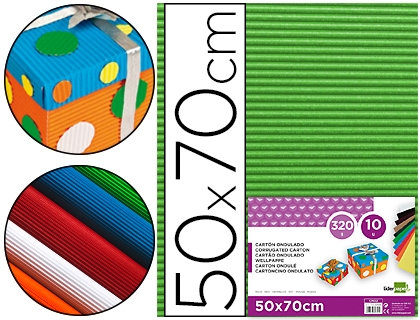 Carton Ondulado 50x70 cm 250gr VERDE. Paquete 10 uds