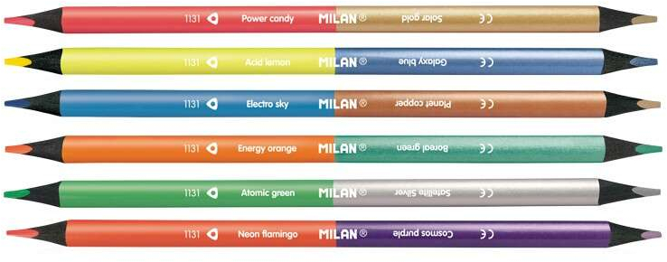 Milan Pack de 6 Lapices Bicolores Triangulares. Colores Metalizados y Fluor